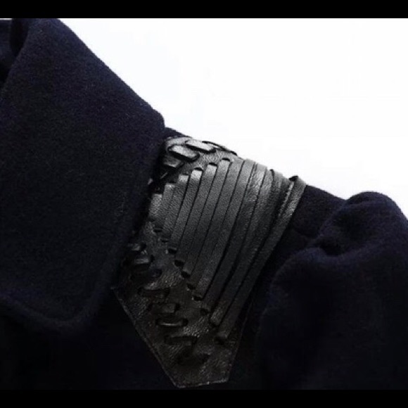 Maje | Jackets & Coats | Maje Gabrielle Navy Pea Coat With Leather Trim ...